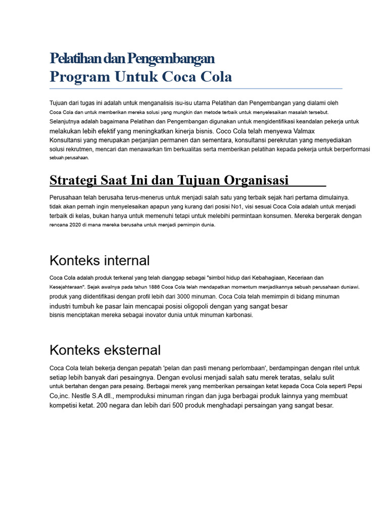 Pelatihan dan Pengembangan di Coca Cola | PDF