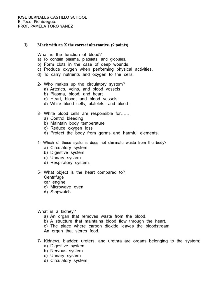 Blood and Circulatory System Quiz | PDF | Respiratory Tract ...