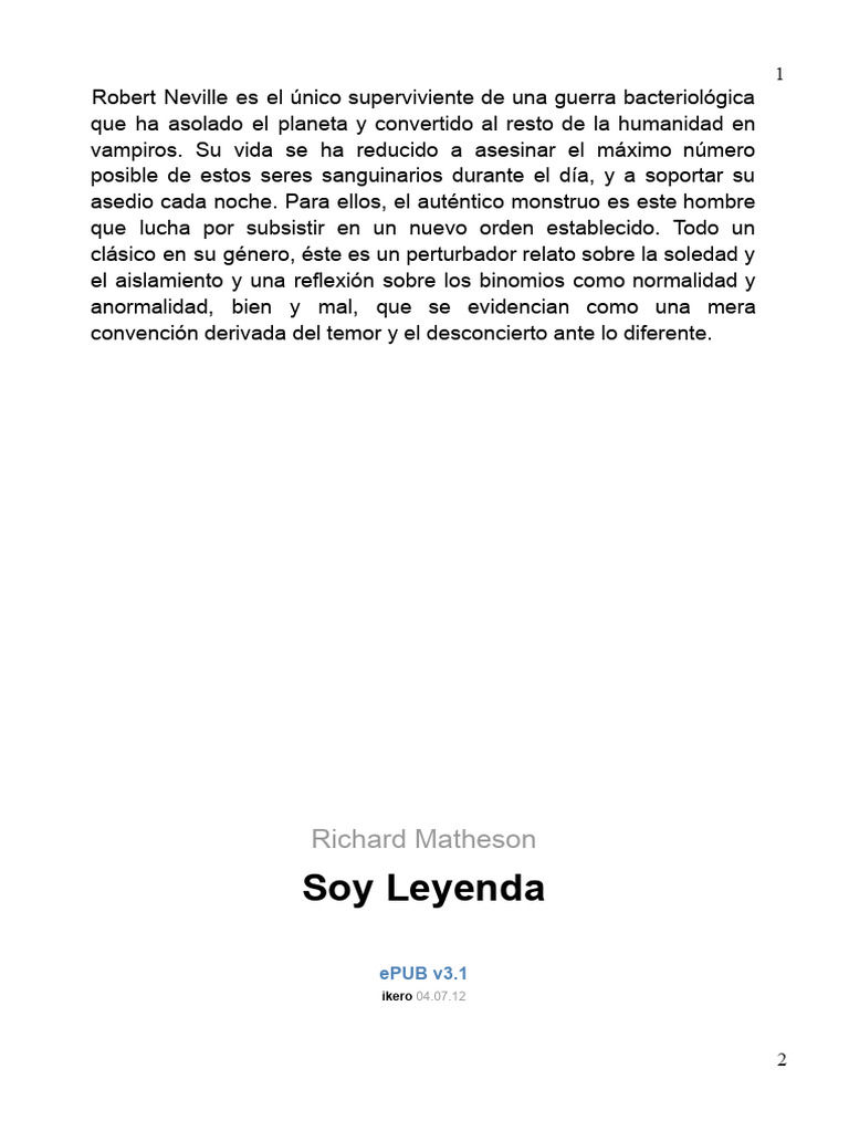 "Soy Leyenda: La lucha de Robert Neville" | PDF