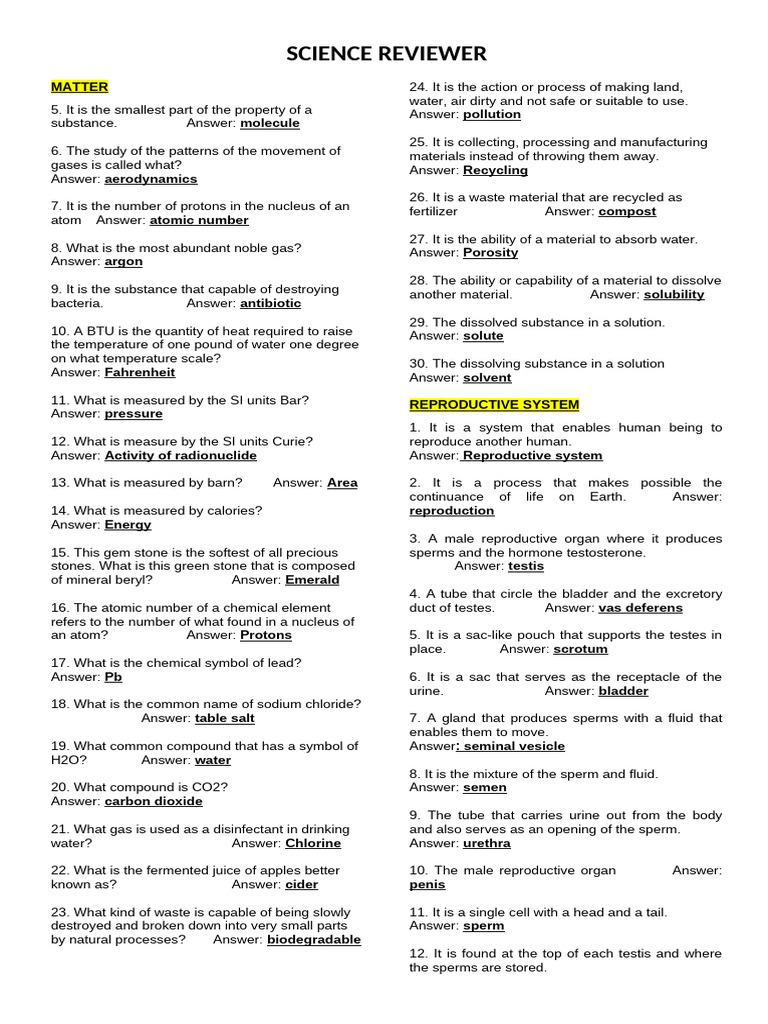 Science Quiz Bee Reviewer | PDF | Heart | Human Digestive System