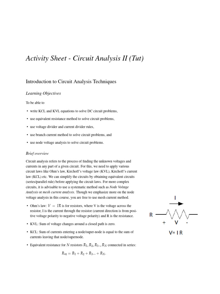 EPP1 Activity Shees CircuitAnalysisII Tut | PDF | Electrical Network | Network Analysis ...