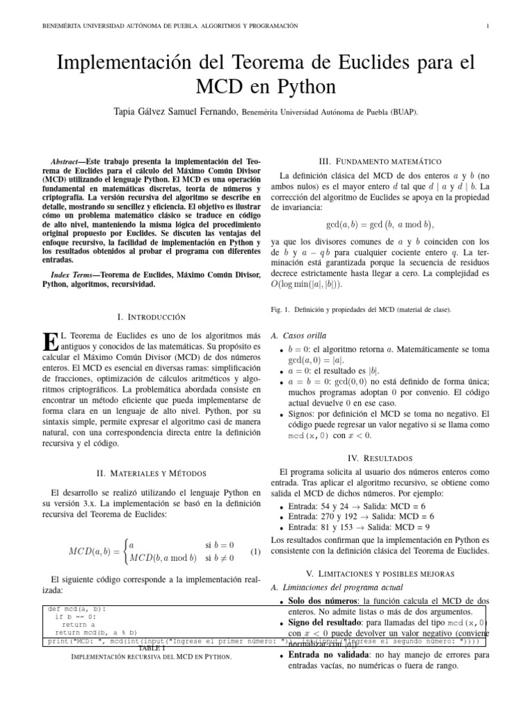 MCD en Python: Implementación Recursiva | PDF | Algoritmos | Teoría de ...