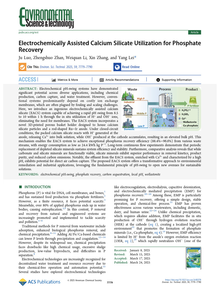 Electrochemically Assisted Calcium Silicate Utilization For Phosphate ...