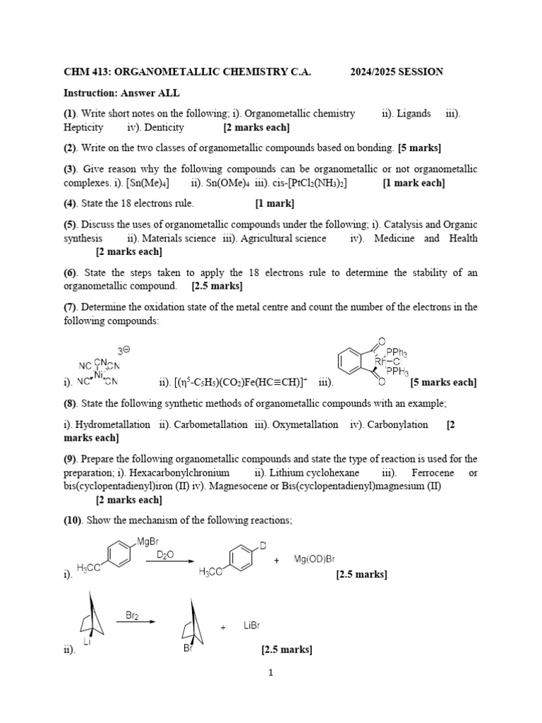 CA Questions CHM 413 | PDF