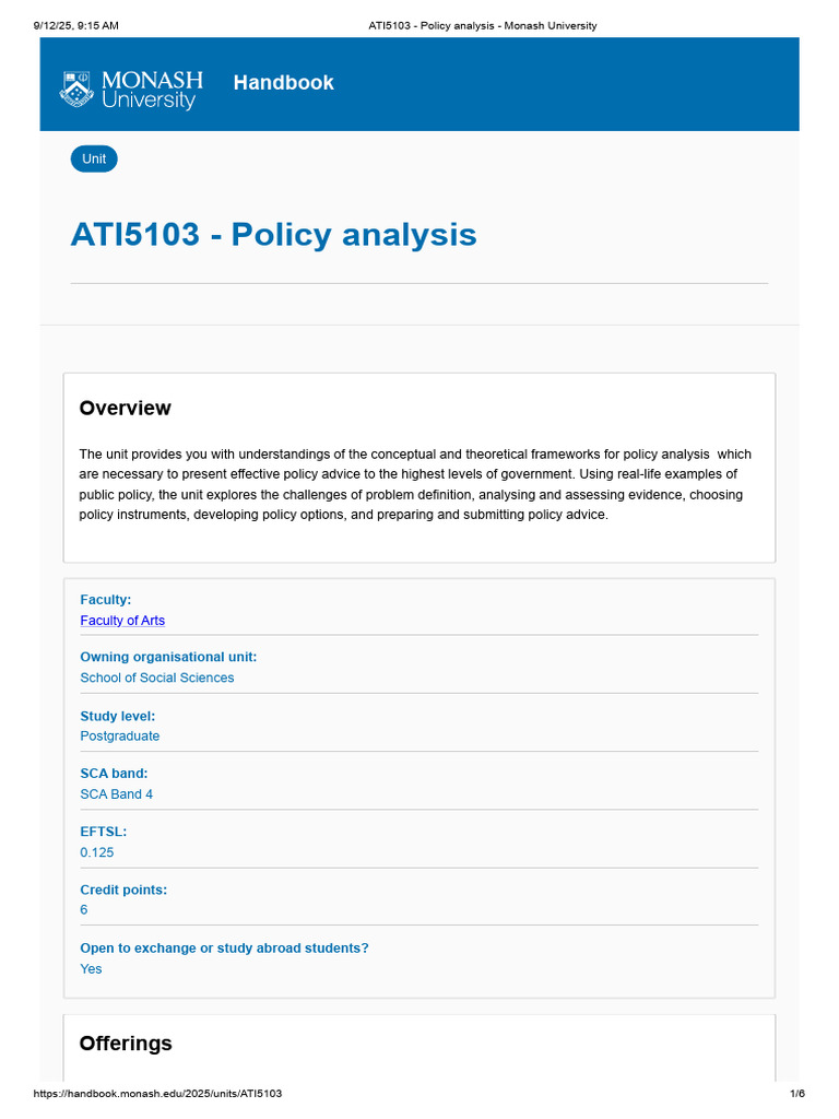 ATI5103 - Policy Analysis - Monash University | PDF | Policy Analysis | Policy