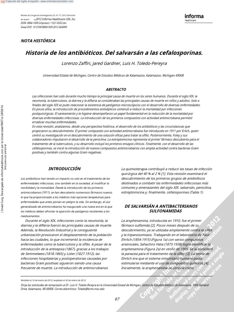 Historia de los Antibióticos: De Salvarsán a Cefalosporinas | PDF ...