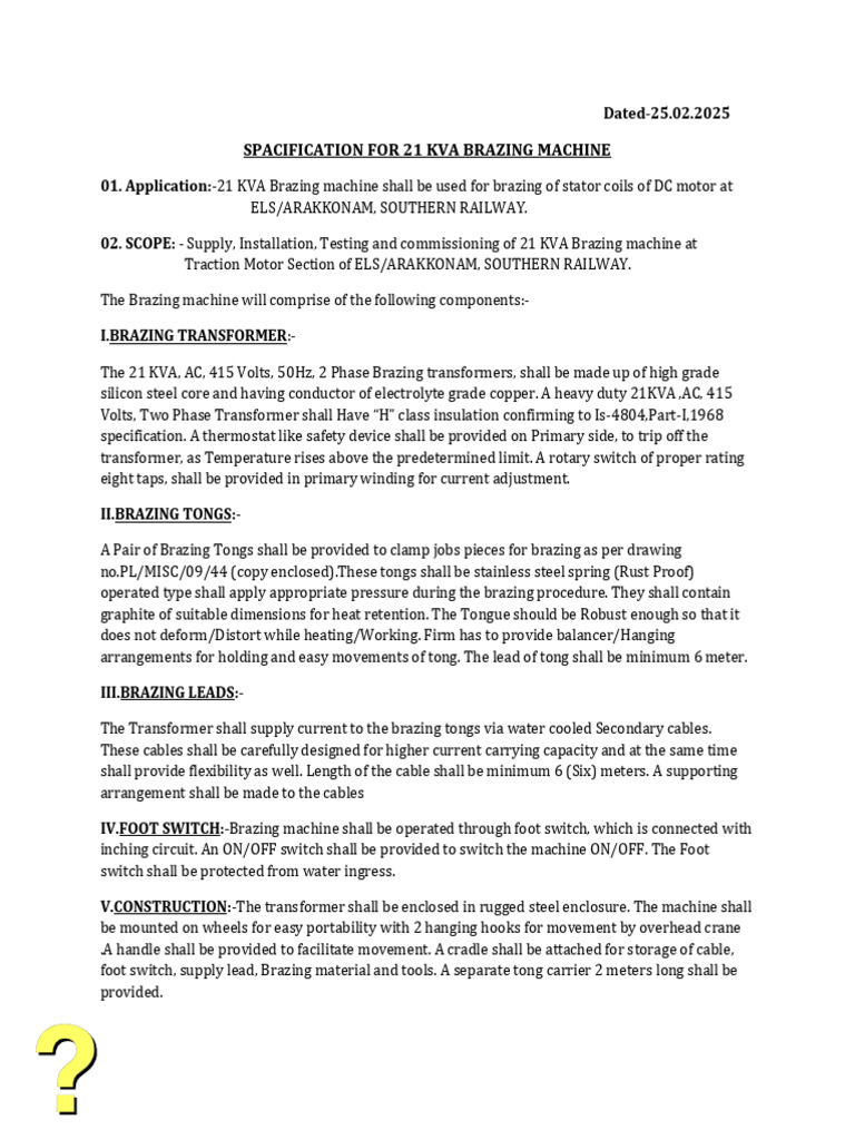 21 KVA Brazing Machine Specification | PDF | Transformer | Electrical ...