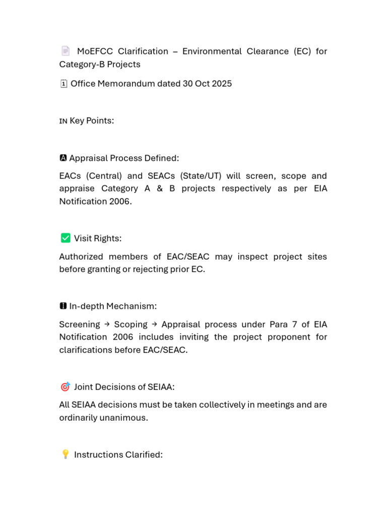 SEIAA MOEF Oct 2025 Clarification | PDF