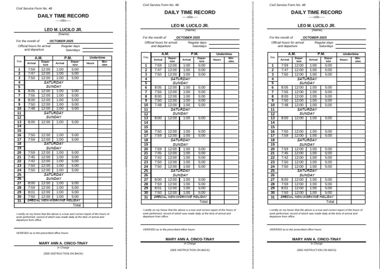 Daily Time Record Daily Time Record Daily Time Record: Leo M. Lucilo Jr ...