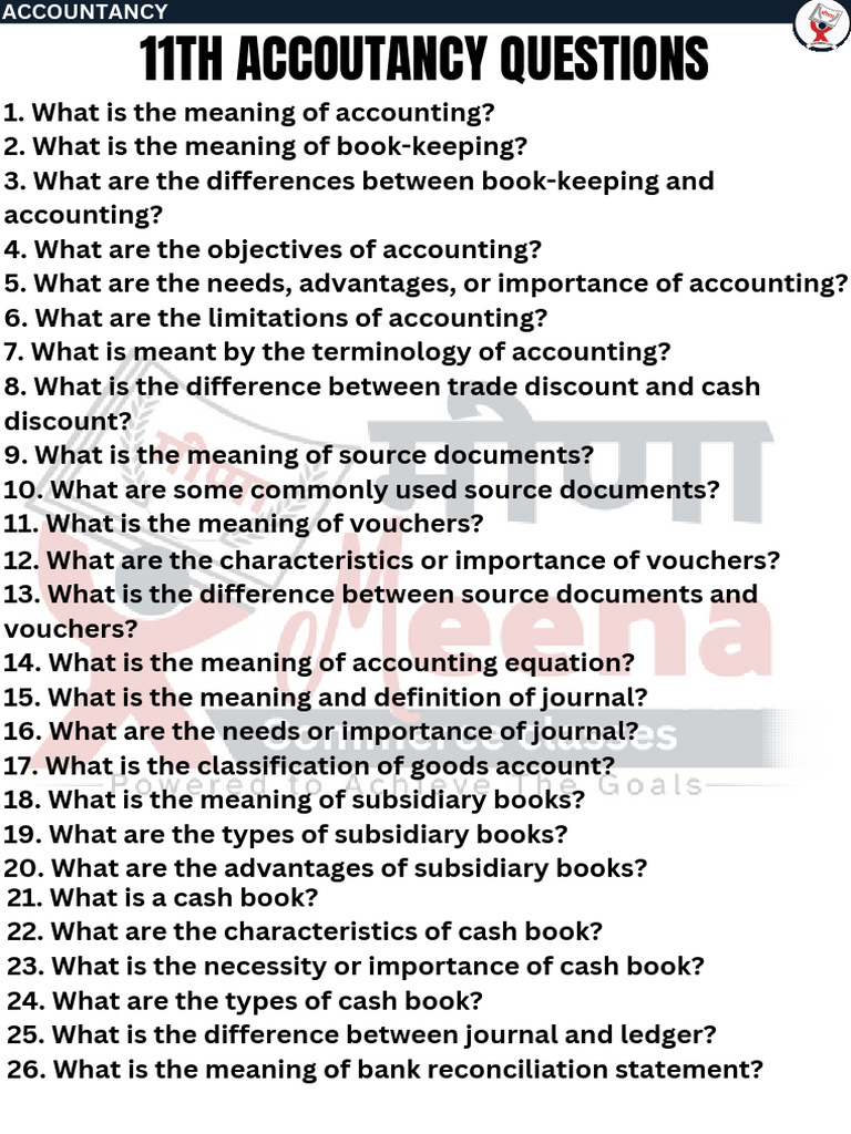 11th Accountancy Important Questions | PDF