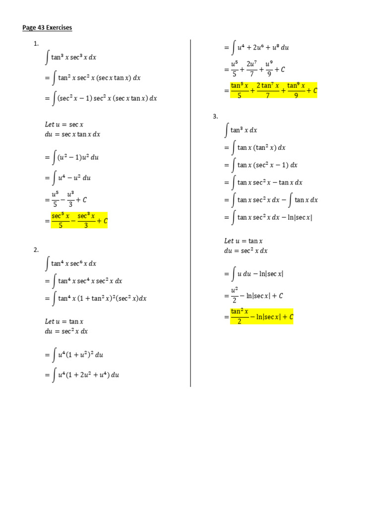 12 CAL1 38 Trigonometric Integrals Answer Key 2 | PDF