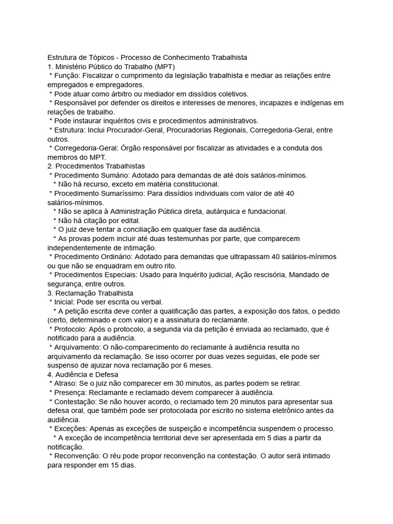Estrutura do Processo Trabalhista Brasil | PDF | Reconvenção | Réu