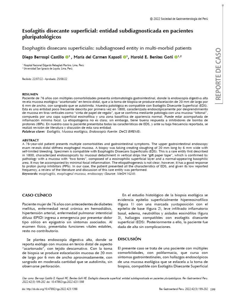 Esofagitis Disecante Superficial Entidad Subdiagnosticada en Pacientes ...