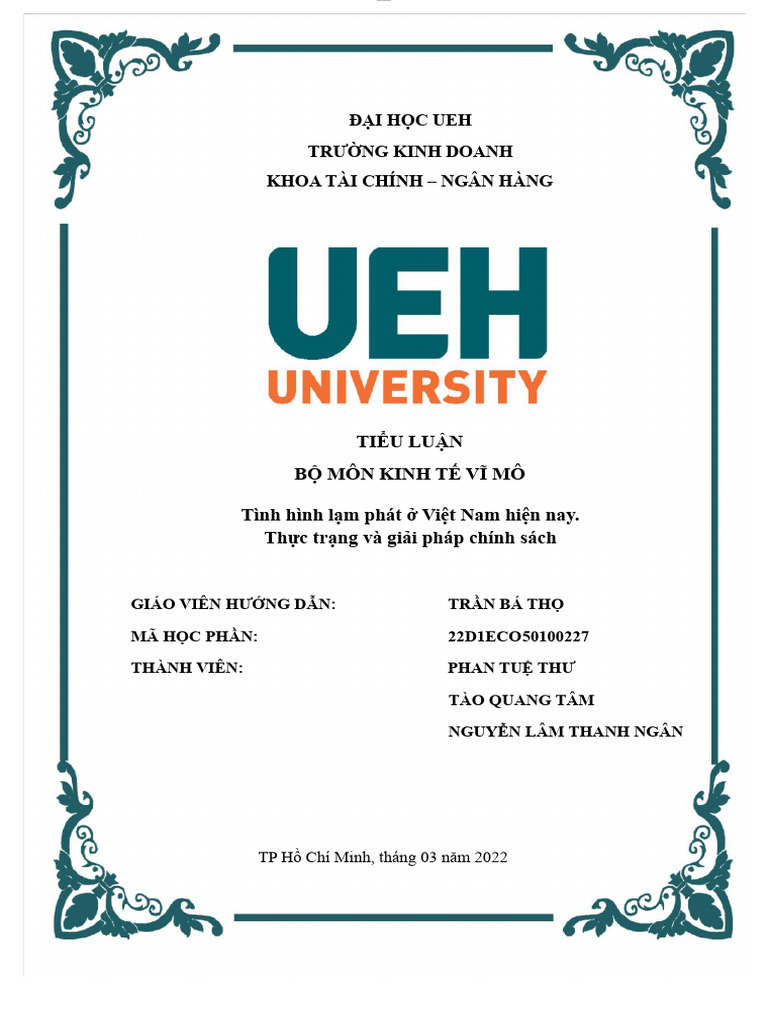Tieu Luan Kinh Te Vi Mo Tinh Hinh Lam Phat o Viet Nam Hien Nay Thuc Tr 124402 | PDF