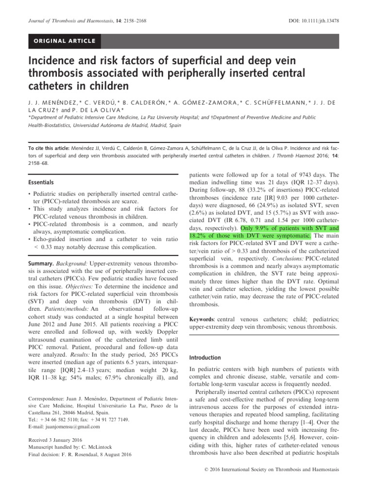 J of Thrombosis Haemost - 2016 - Menéndez - Incidence and Risk Factors of Superficial and Deep ...