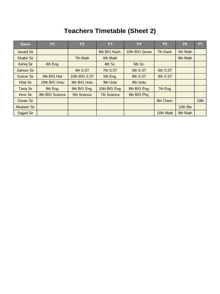 Teachers Timetable 2 | PDF