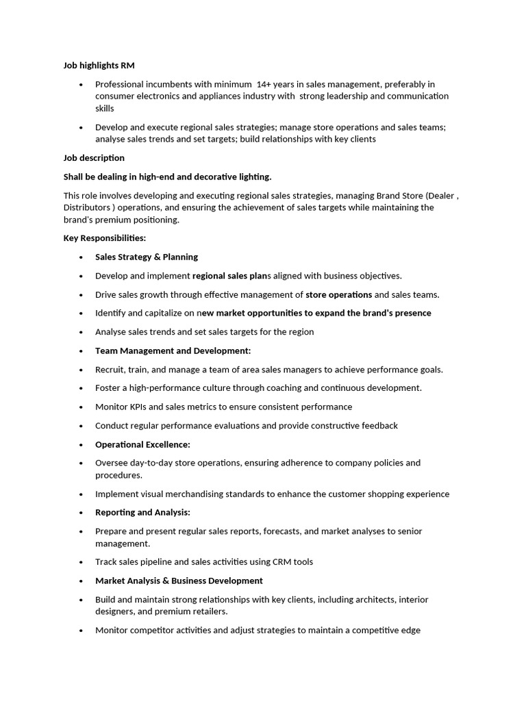 Job Highlights RM | PDF | Sales | Brand