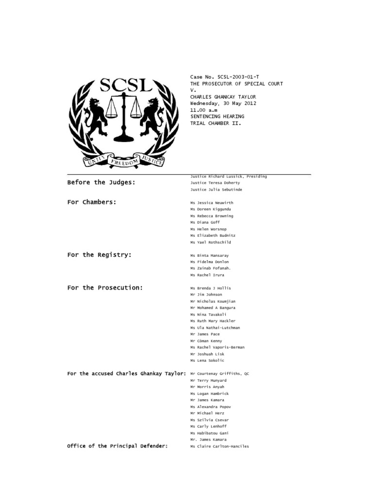 Charles Taylor Sentencing Transcript | PDF | Rape | Remand (Detention)