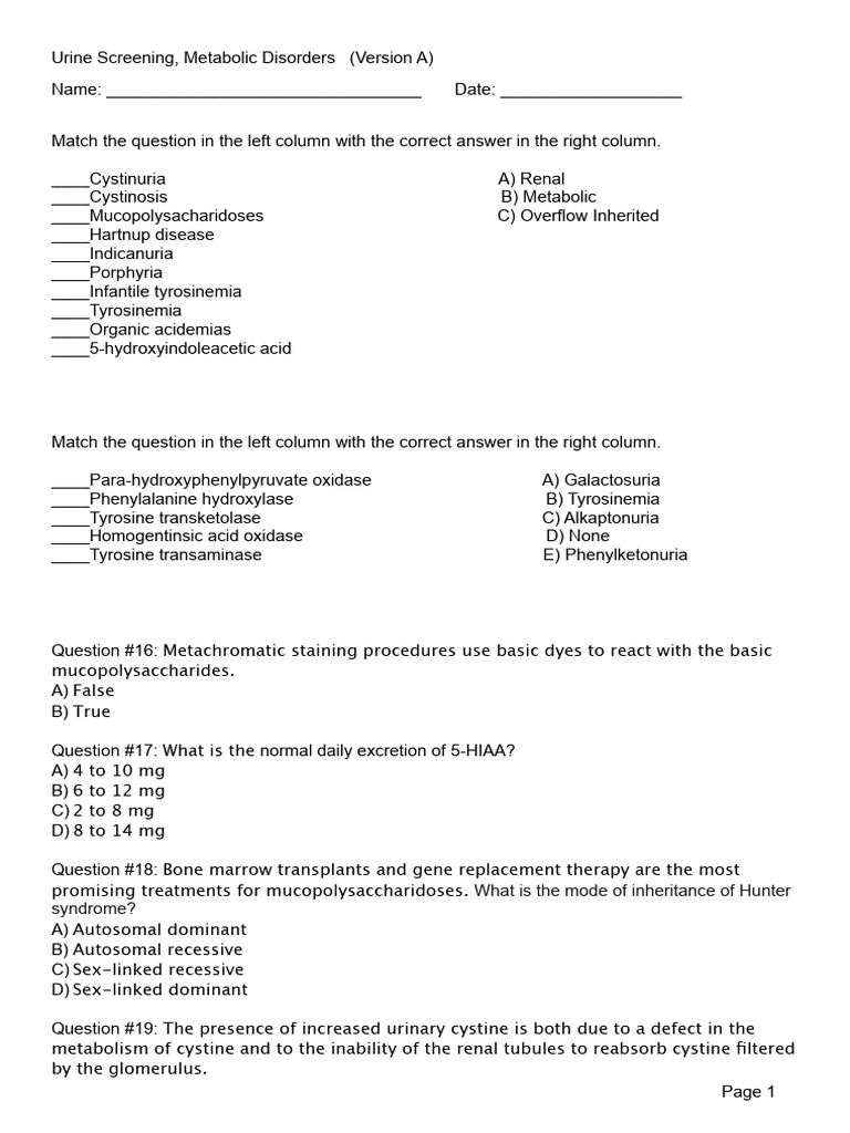 Urine Screening for Metabolic Disorders | PDF | Metabolism | Genetic ...