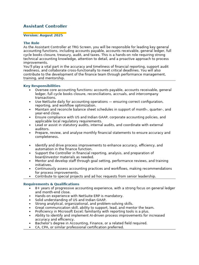 Assistant Controller | PDF