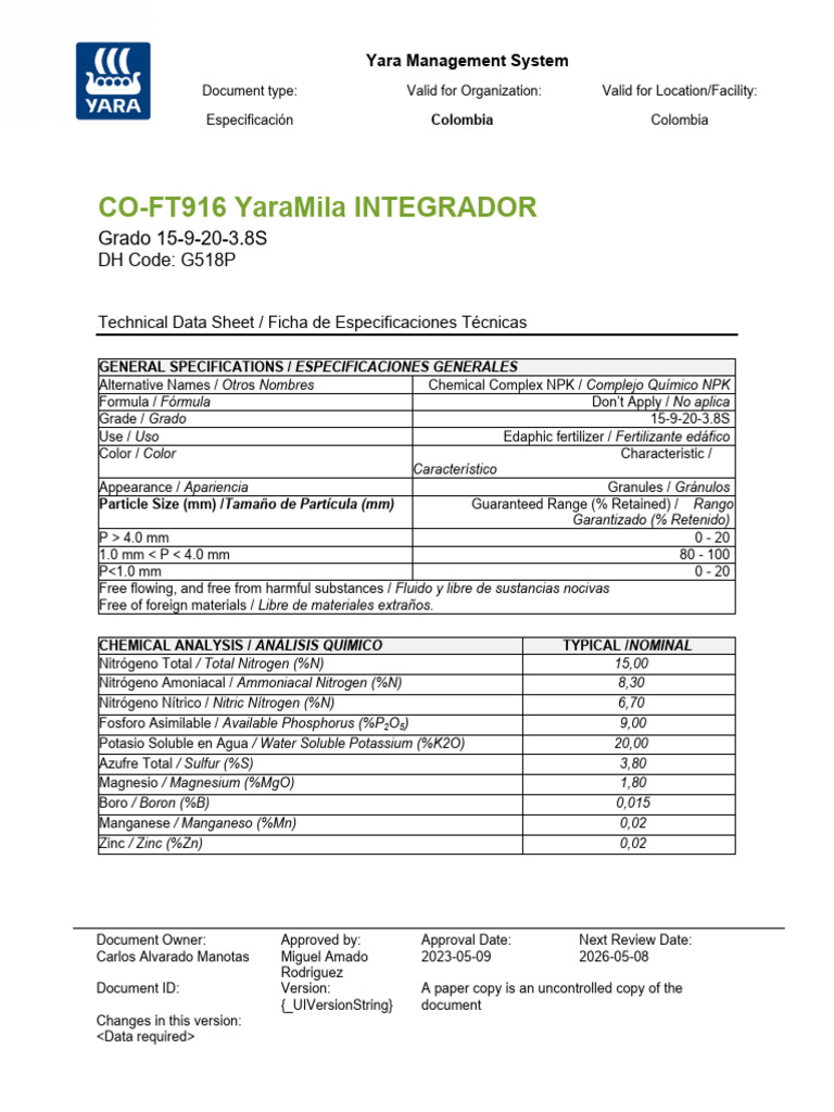 YaraMila NPK Fertilizer Specifications | PDF