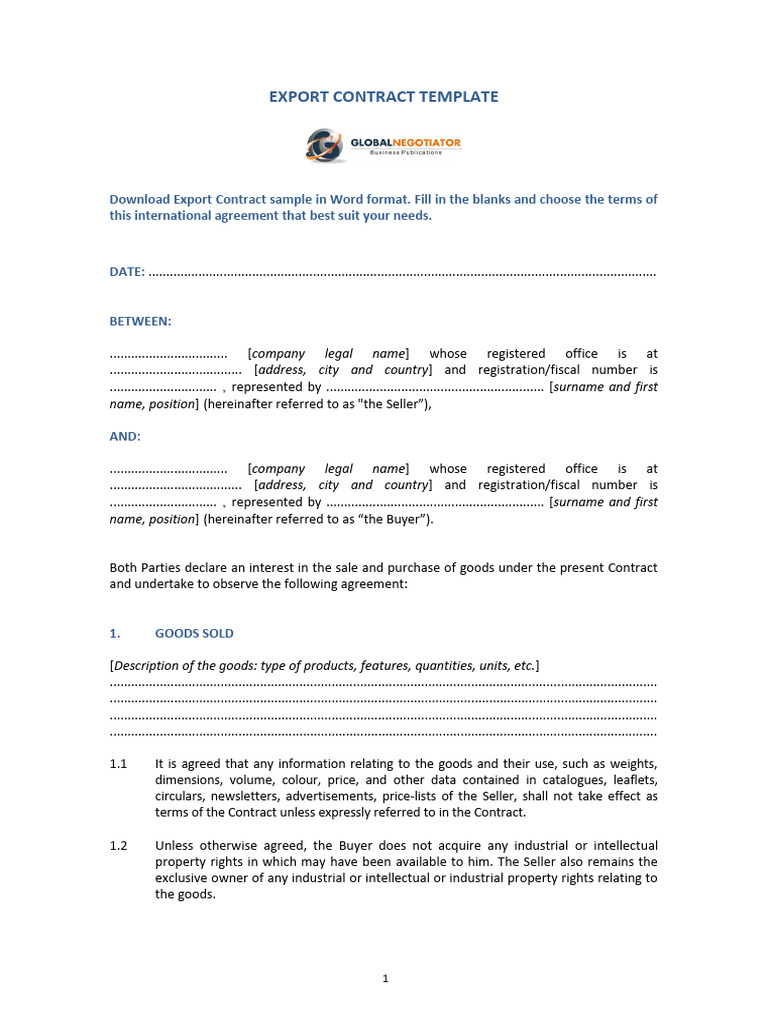 Export Contract Template Download | PDF | Business | Private Law