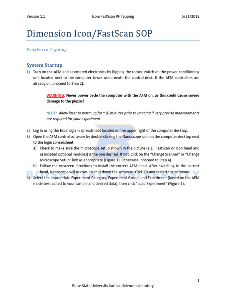 Icon FastScan SOP PeakForce 1 2 | PDF | Atomic Force Microscopy | Optics