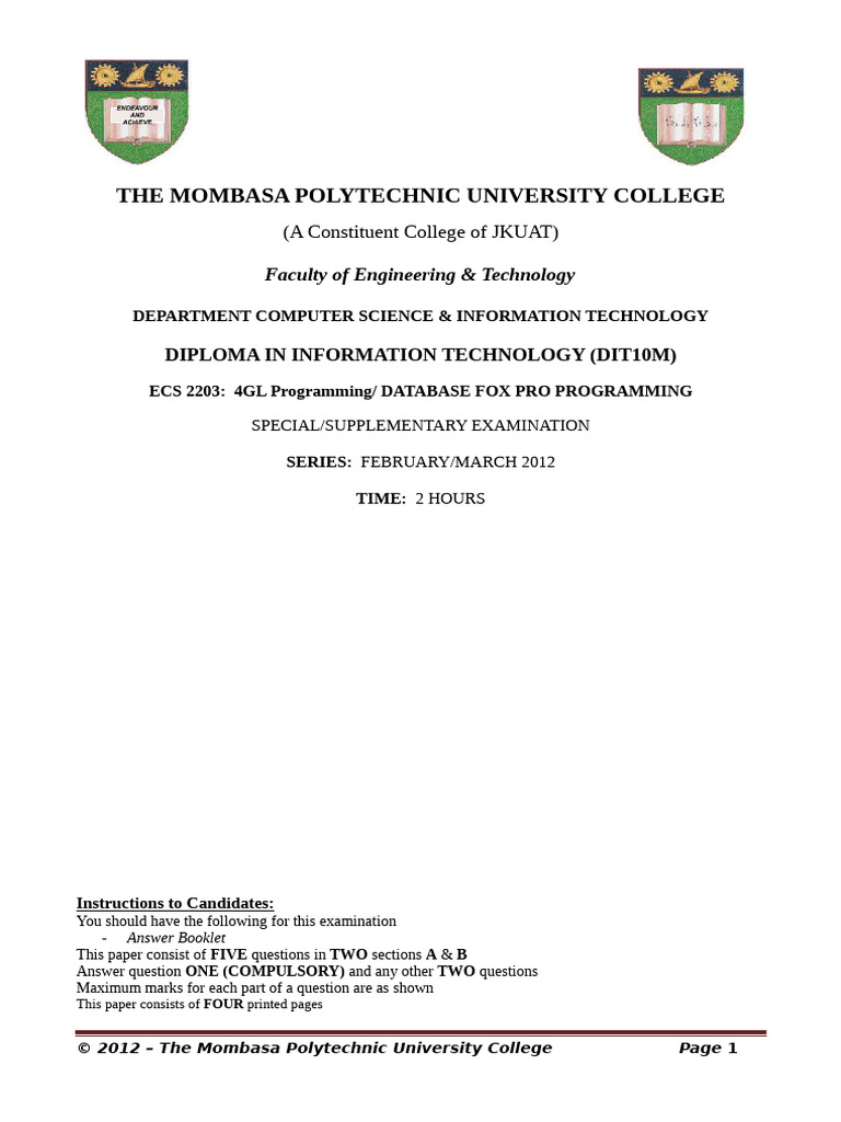 Ecs 2203 Database Fox Pro Programming | PDF | Information Retrieval ...