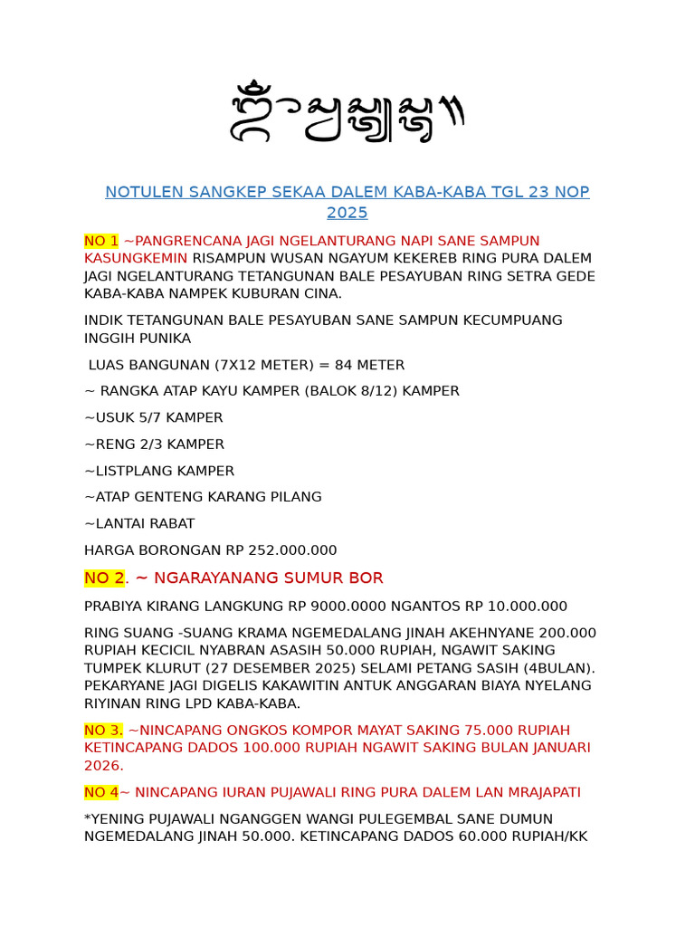 Notulen Sangkep Sekaa Dalem Kaba | PDF