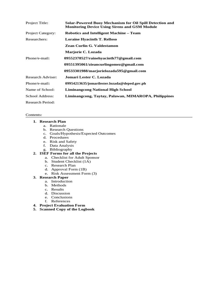CAPSTONE Research Proposal 1 1 | PDF | Arduino | Oil Spill