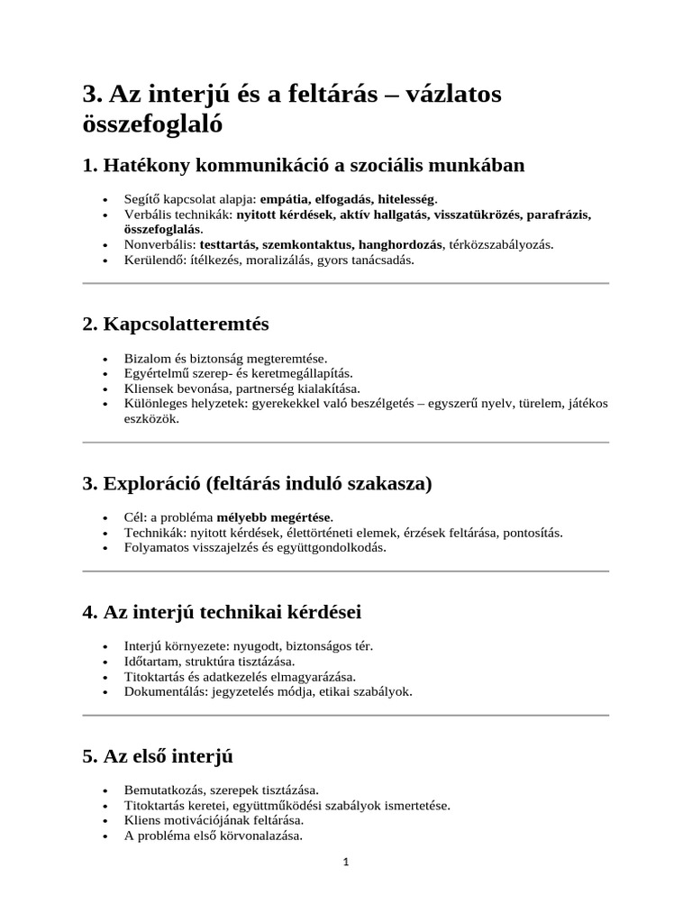 Az Interjú És A Feltárás | PDF
