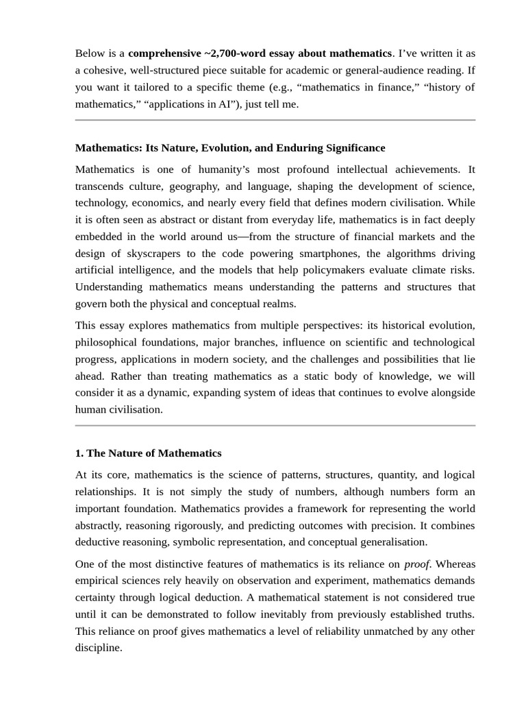 The Significance and Evolution of Mathematics | PDF | Mathematics | Algebra