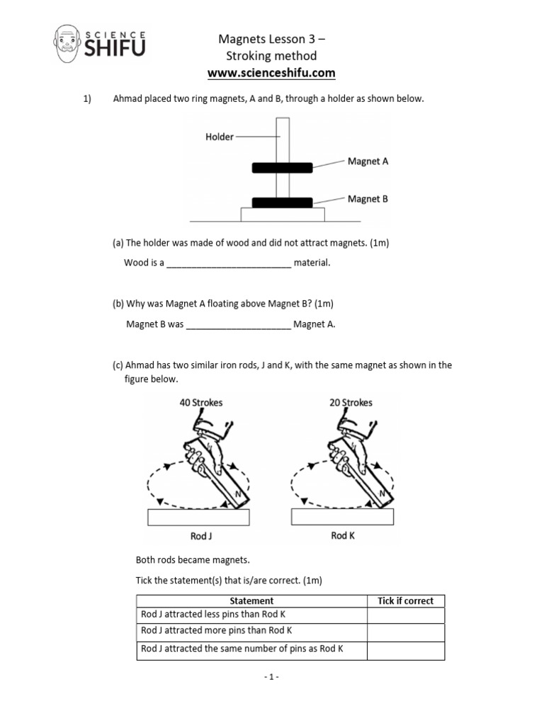 Worksheet Magnets OEQ Lesson 3 - Stroking Method | PDF