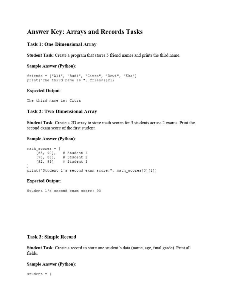 Answer Key-Tasks DataStucture | PDF