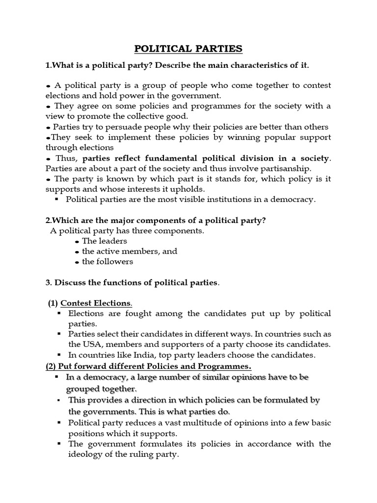 Political Parties Word | PDF | Political Parties | Elections