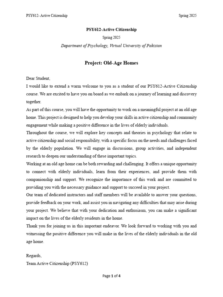 Active Citizenship Project for Seniors | PDF | Well Being | Psychology
