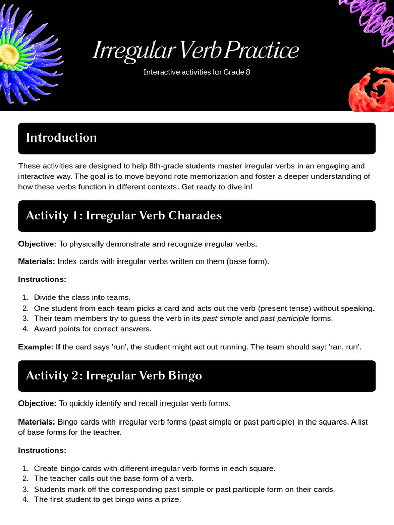 Irregular Verb Practice | PDF | Verb | Grammatical Tense
