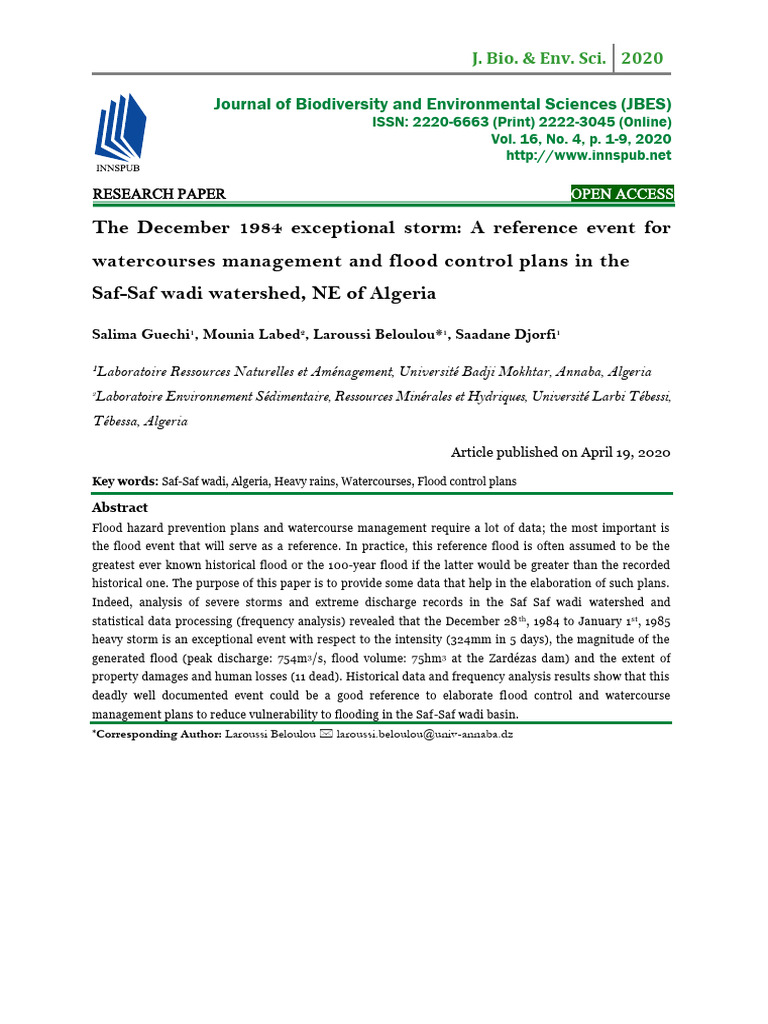 The December 1984 Exceptional Storm: A Reference Event For Watercourses ...