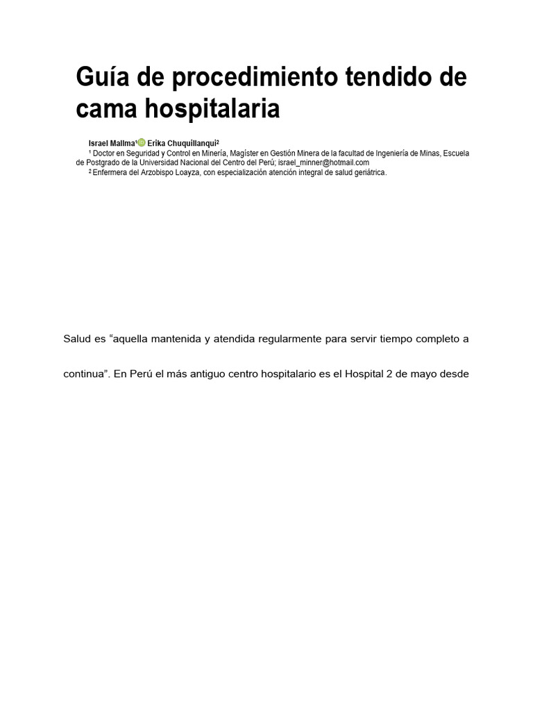Procedimiento de Tendido de Cama Hospitalaria | PDF | Hospital | Colchón