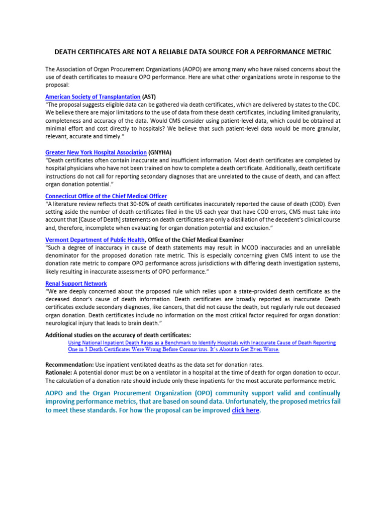 10.30.20 AOPO Death Certificate Quotes Final | PDF | Accuracy And ...
