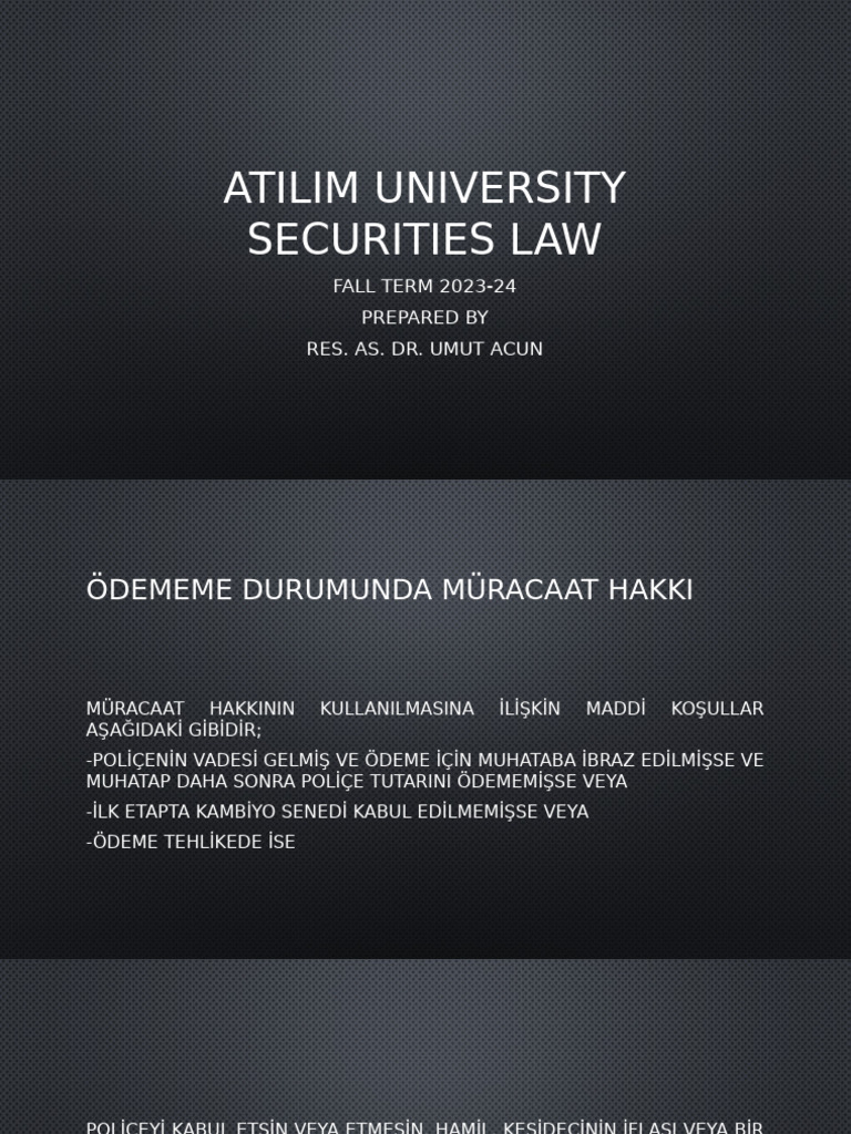 Atilim University Securities Law: FALL TERM 2023-24 Prepared by Res. As ...