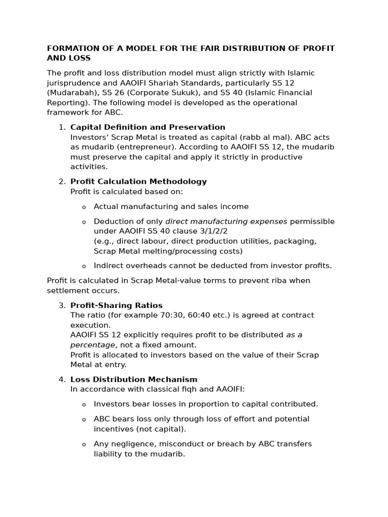 Islamic Profit and Loss Distribution Model | PDF | Islamic Banking And ...