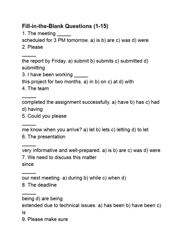 Fill in The Blank Questions (1 15) | PDF