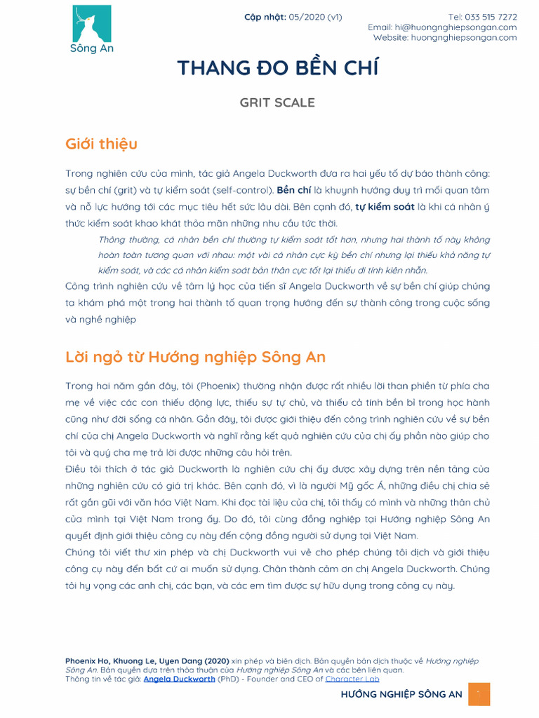 Grit Scale - Thang Đo Bền Chí | PDF