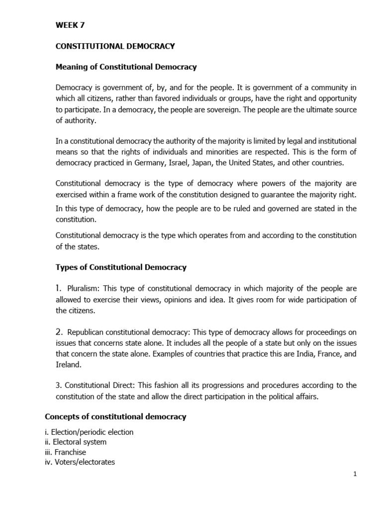 Week 7 Types and Concepts of Constitutional Democracy | PDF | Elections ...