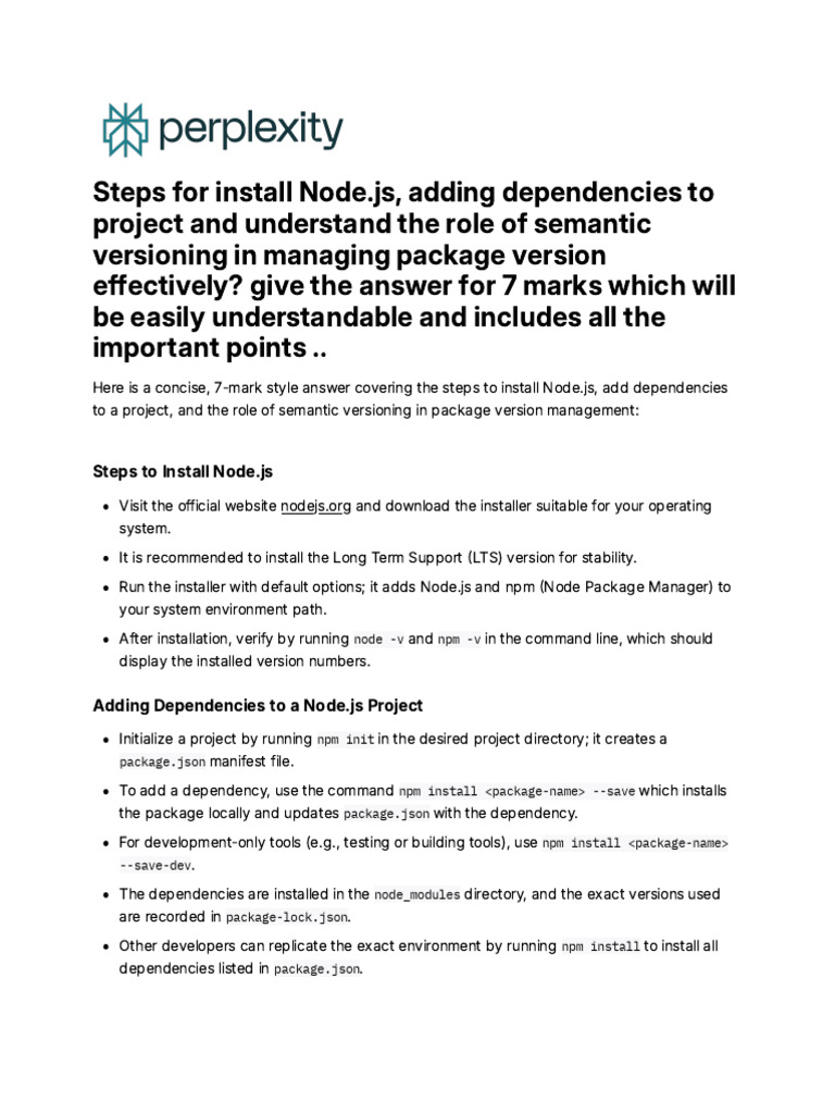 Steps For Install Node - JS, Adding Dependencies To | PDF | Software ...