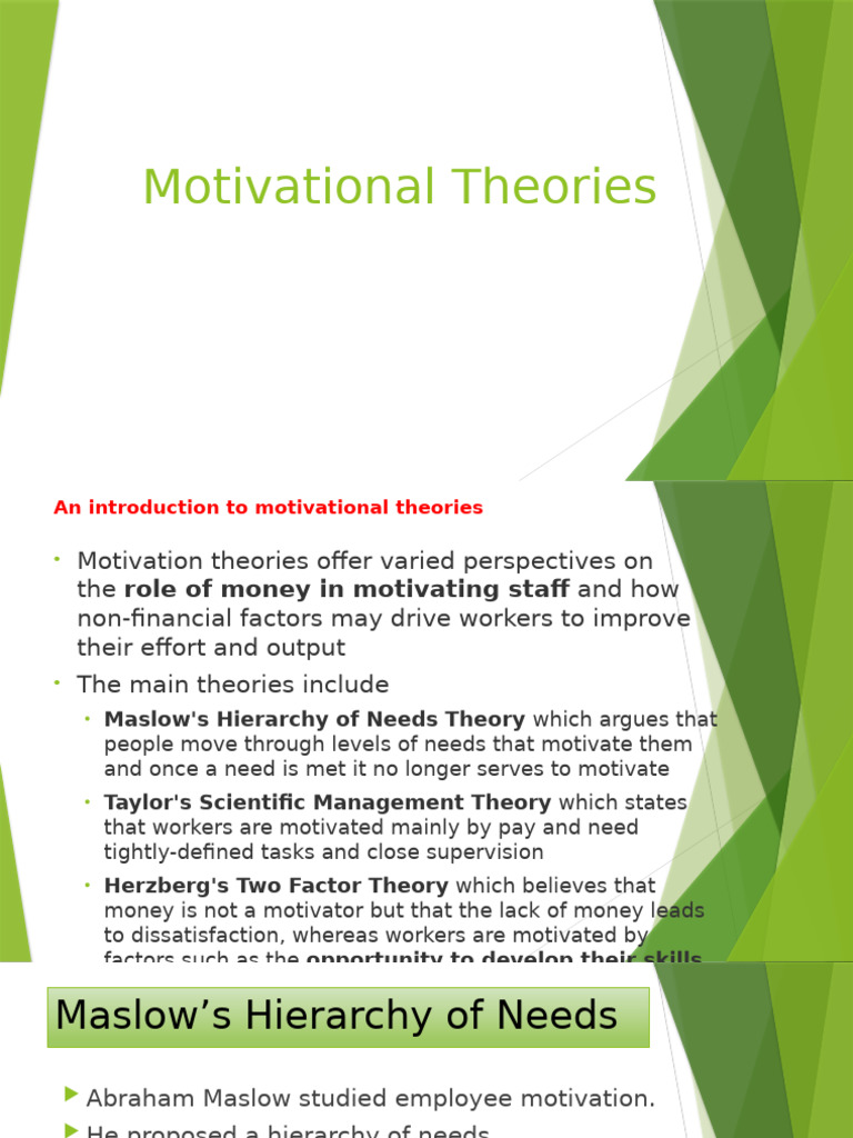 Motivational Theories Maslow | PDF | Psychology | Applied Psychology