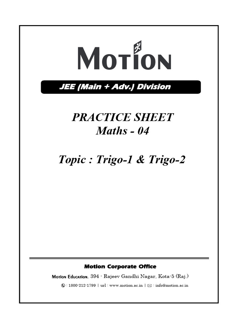 JEE Maths Practice Sheet: Trigonometry | PDF | Trigonometry | Triangle ...
