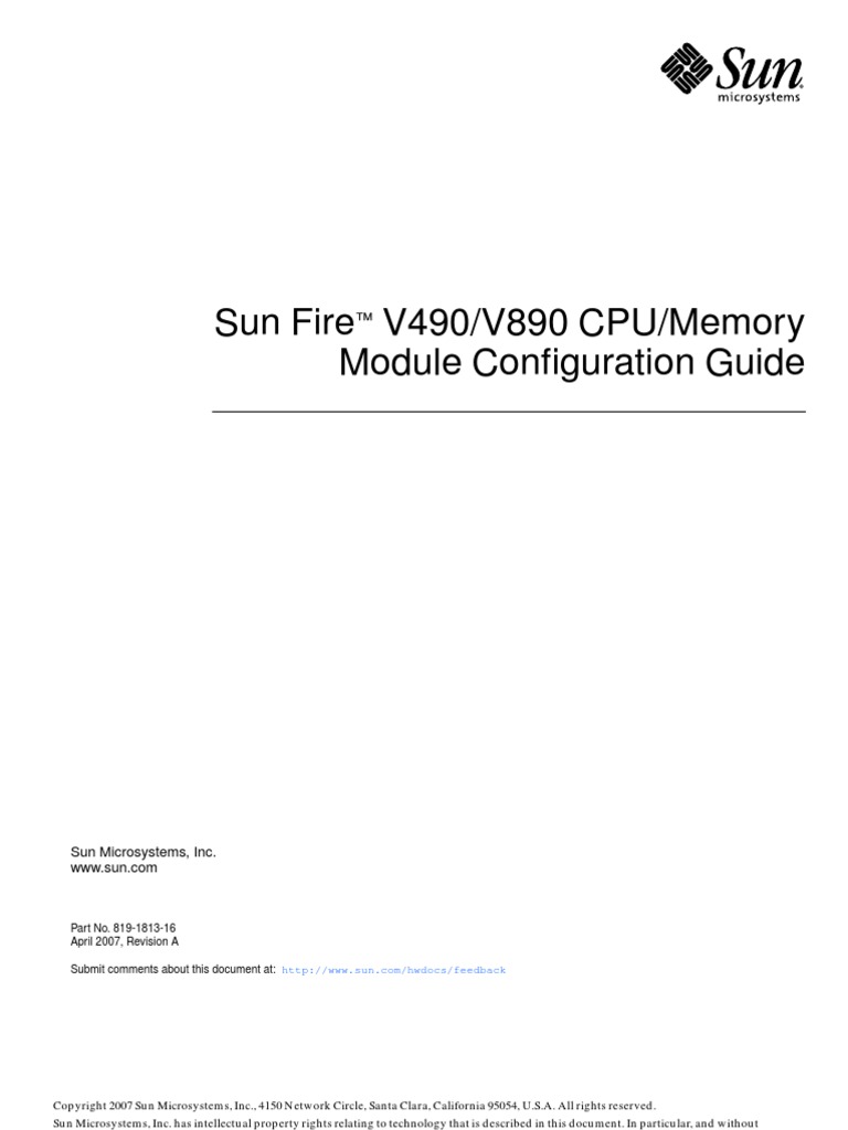 Sun Fire V490/V890 CPU/Memory Module Configuration Guide | PDF | License | Trademark