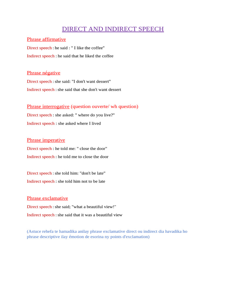 Direct and Indirect Speech Guide | PDF | Verb | Semantics